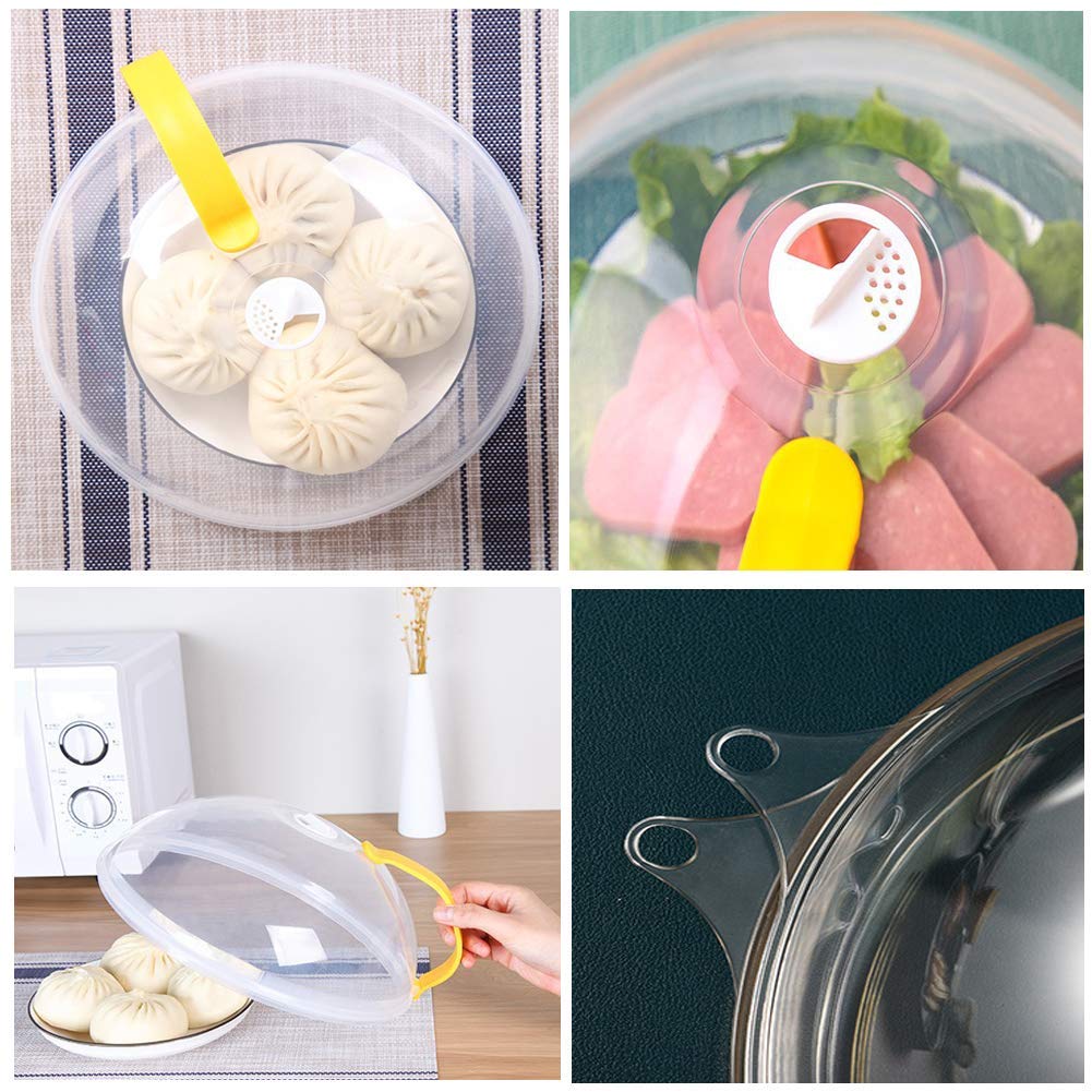 2 Pack Large Microwave Splatter Cover, Transparent Cover, Microwave Plate Cover Lid with Handle and Adjustable Steam Vents Holes Keeps Microwave Oven Clean