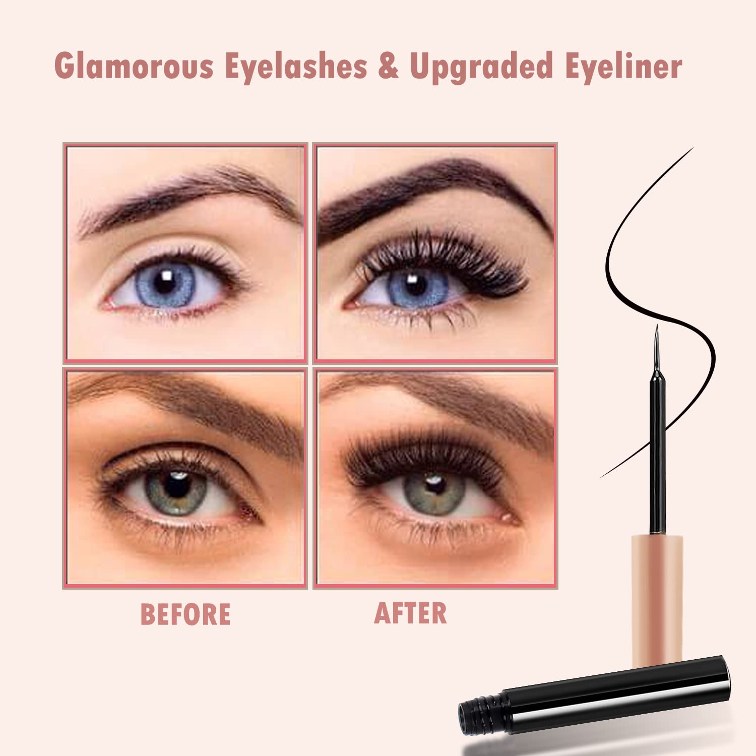 Magnetic Eyelashes Kit with Eyeliner, Magnetic Lashes Natural Looking 10 Pairs , 2 Pcs Magnetic Eyeliner, Reusable 3D False Eyelashes Lashes Pack, With lash tweezers,No Glue! Eyelashes Magnetic