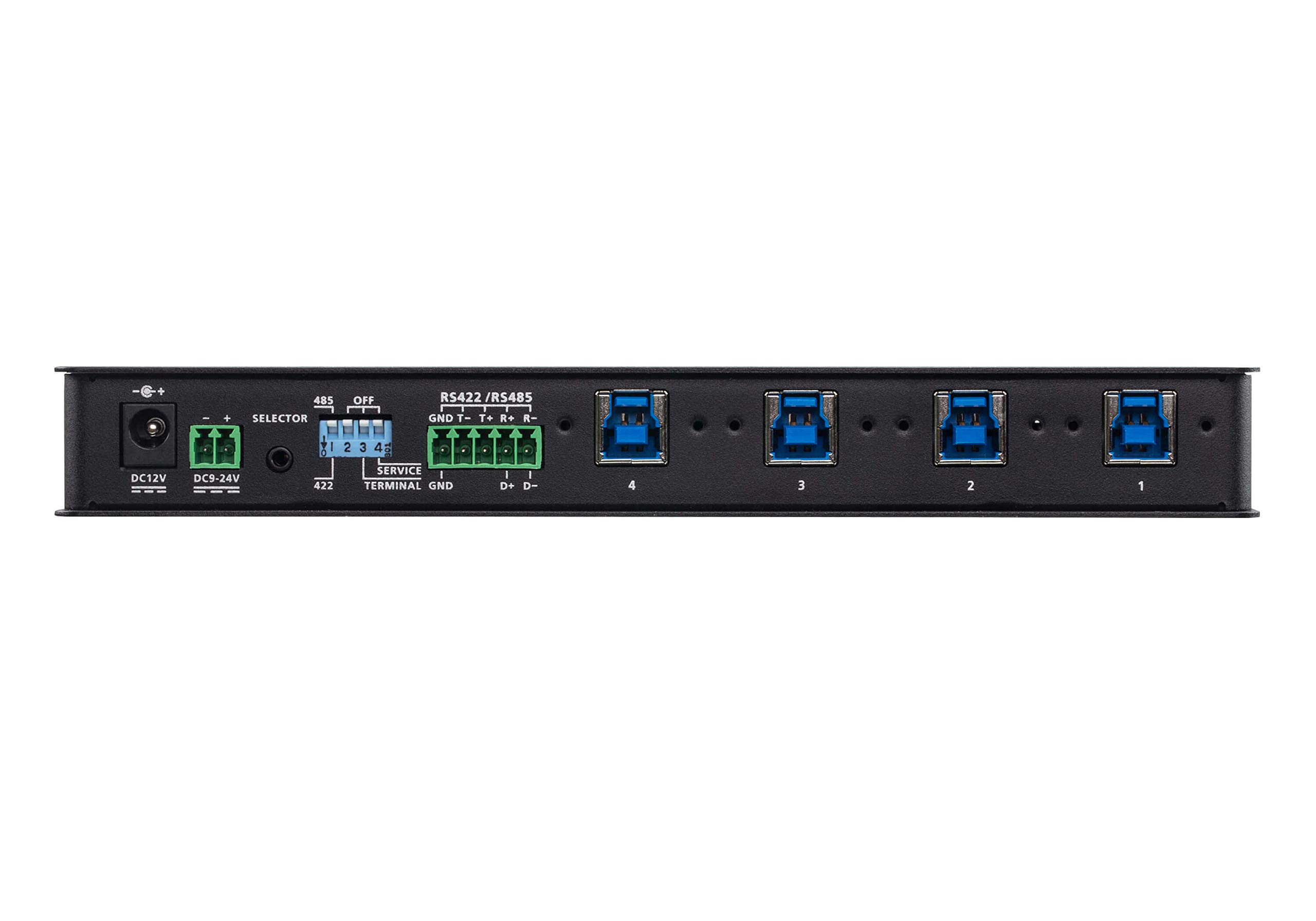 ATEN US3344I 4 x 4 USB 3.2 Gen 1 Industrial Hub Switch, Includes Mounting Kit, Remote Port Selector and Terminal Block Adapter Set