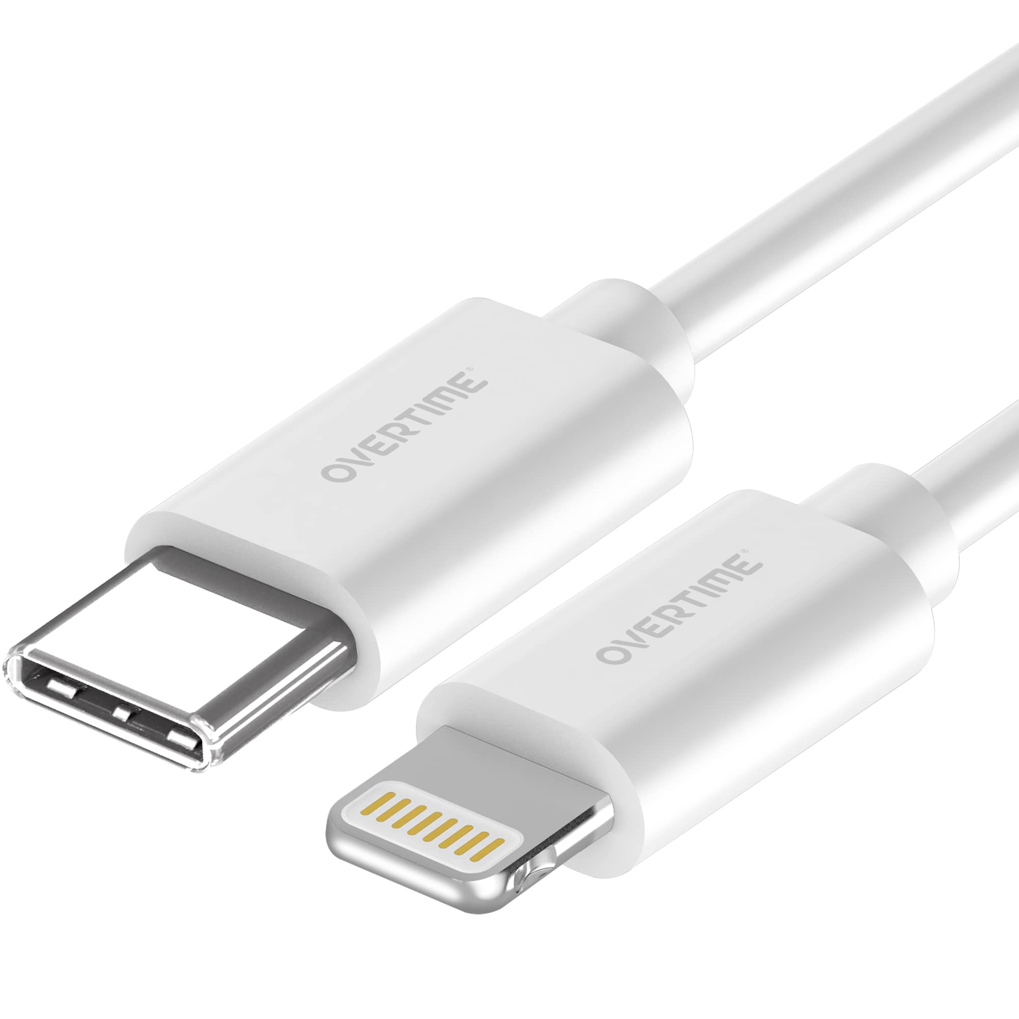 Overtime iPhone Lightning Cable, MFI Certified, Portable & Smart USB-C to Lightning Charging Cable, Fast Apple Charging Cord, 6ft iPhone Charger Cord Compatible with iPhone | iPad | iPod - White