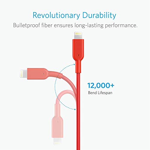 Anker Powerline II Lightning Cable (6ft), MFi Certified for iPhone Xs/XS Max/XR/X / 8/8 Plus /7/7 Plus / 6/6 Plus (Red)
