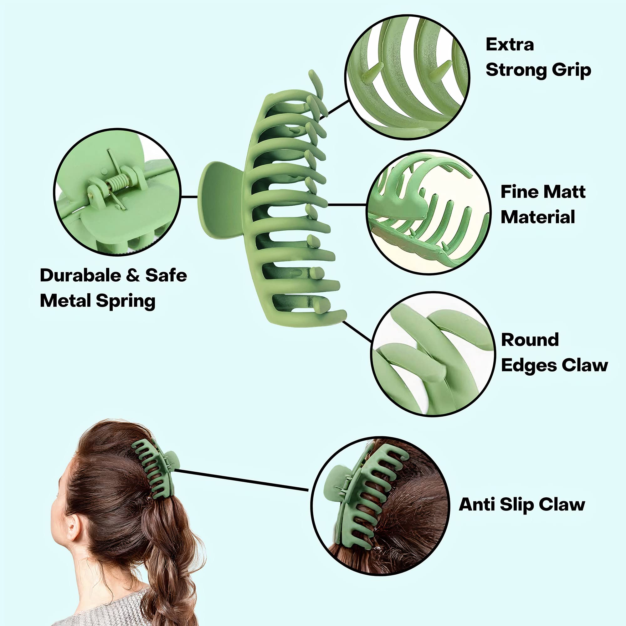 The Xpressory Large Hair Claw Clips For Thick Hair - 6 Pack Big Non Slip, Easy to Use, Stylish, Matte Hair Clips For Women's Thick, Thin, Curly, Long & Neutral Hairs