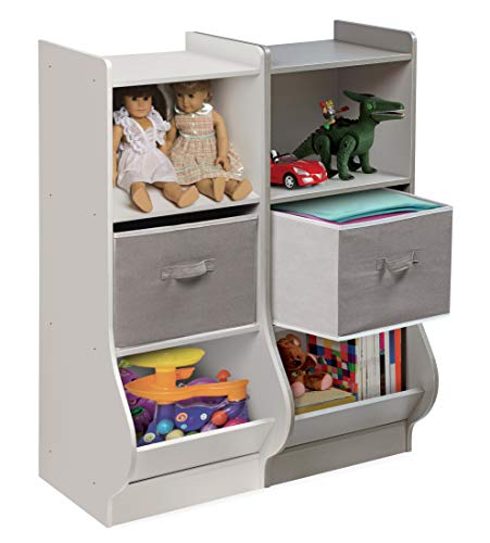 Badger Basket Upright Storage Nook with Reversible Basket, White, Melamine Surface, 2 Shelves, 1 Angled Bin, Customizable Storage Solution for Kids