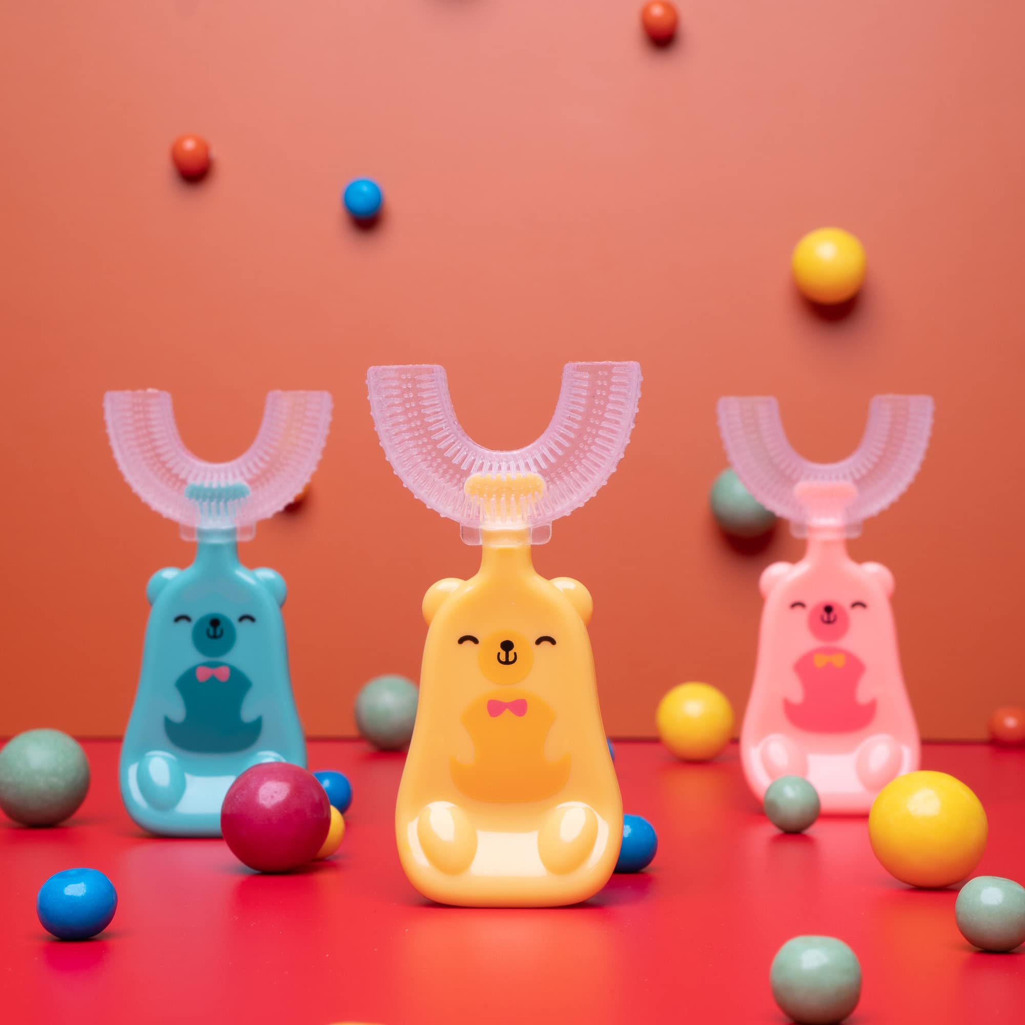 3 Pack U-Shaped Toothbrush Kids β 360 Toddler Toothbrush for Kids Age 2-8 Years Old β Cute Kids Toothbrushes β Silicone Toothbrush with Double-Layered Bristles for Deep Dental Cleaning