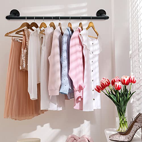 ERYTLLY Industrial Pipe Clothes Rack 36.2β,Multi-purpose Wall Mounted Iron Garment Rod,Heavy Duty Detachable Hanging Clothes Rack for Closet Rod,Black