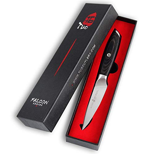 TUO Fruit Paring Knife, Peeling Knife 3.5 inch - German HC Steel - Full Tang Pakkawood Handle - Falcon Series with Gift Box