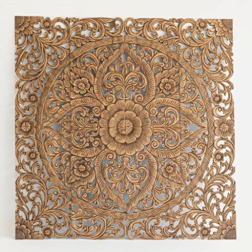 Balinese Hand Carved King Size Bed Headboard Reclaimed Wooden Panels Artwork Handmade Painted in Chiang Mai Thailand 72 Inches