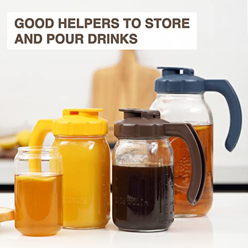 2 Pack Mason Jar Lids with Handle, Airtight & Leak-proof Seal, Easy Pouring Spout, Turns your Mason Jar into Pitcher (Wide Mouth-Navy Blue & Yellow)