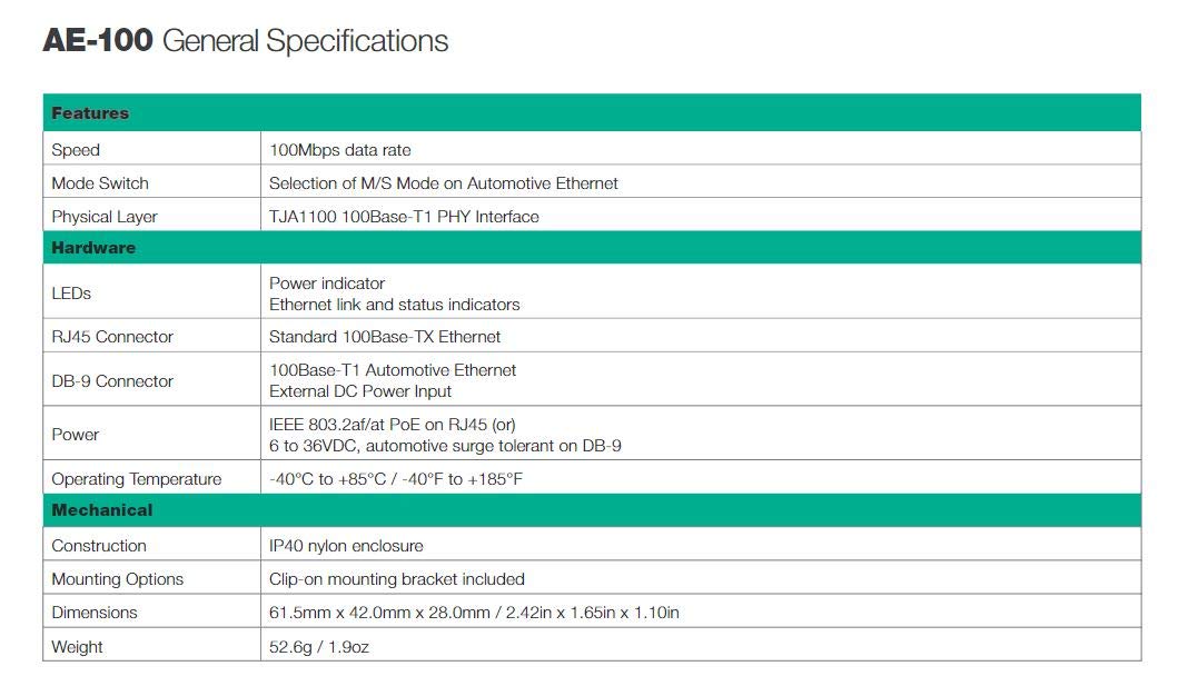 ATI AE-100 Automotive Ethernet Adapter