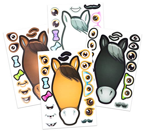 24 Make A Horse Sticker Sheets - Includes Brown, Black, & White/Grey Horses - Fun Craft Activity for Children - Perfect Party Favors for Horse, Petting Zoo & Barn Themed Birthday Parties
