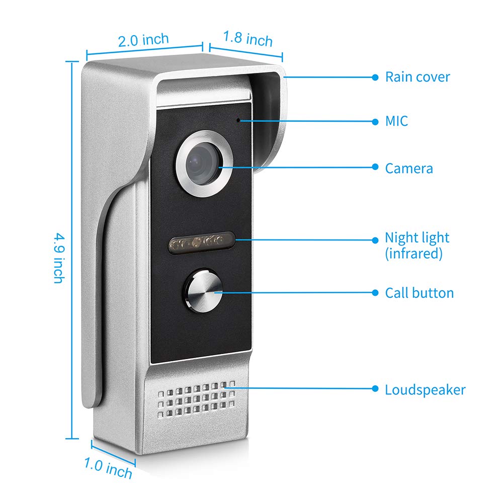 AMOCAM Video Intercom System, 7 Inche Monitor Wired Video Door Doorbell Kit, Outdoor IR Camera Door Intercom, Support Monitoring, 2-Way Intercom Unlocking for Home