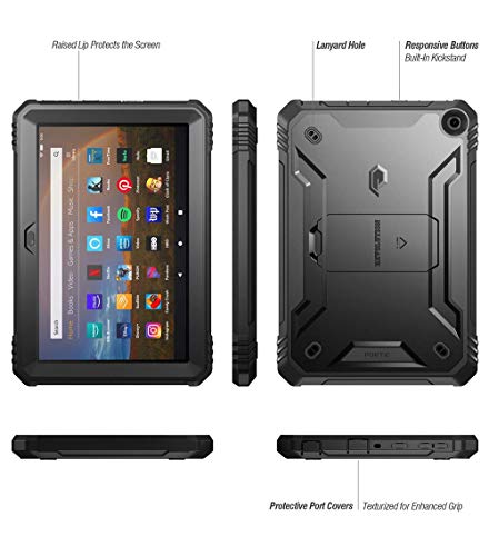 Poetic Revolution Case Designed for All-New Kindle Fire HD 8 Tablet and Fire HD 8 Plus Tablet (10th Gen, 2020), Full Body Shockproof Protective Case with Kickstand and Built-in-Screen Protector, Black