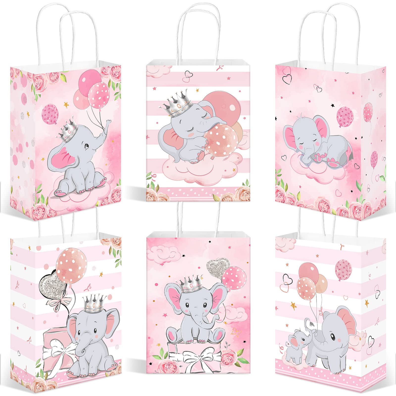 24 Pack Elephant Baby Gift Bags Baby Shower Treat Bags Birthday Party Favor Bags Candy Goodie Bags for New Parents Sprinkle Birthday Party Boy Girl Baby Shower Kids Animal Theme Supplies Decor(Pink)