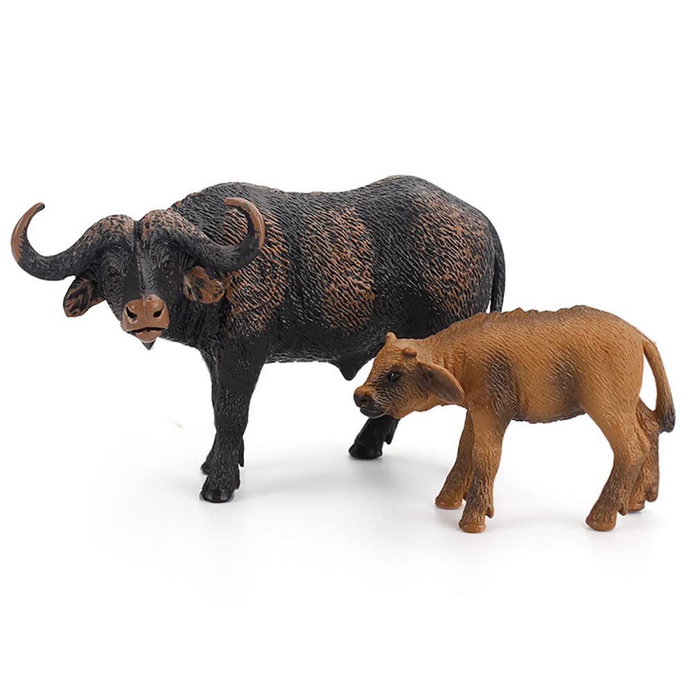 3 Pcs African Safari Bull Action Figure Toy, Realistic Buffalo Figurines Collection Playset Preschool Science Educational Learn Cognitive Props,