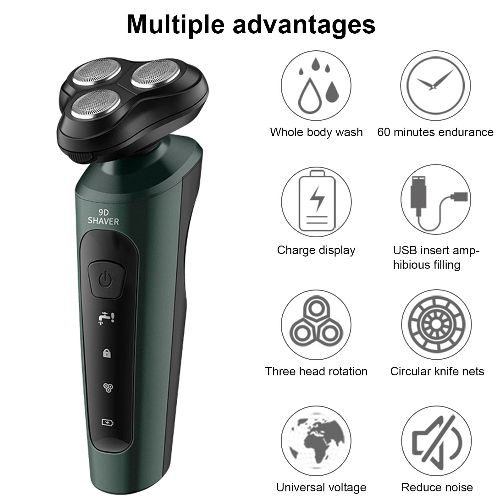 Mens Electric Shaver Washable Razor Multifunctional Beard Trimmer Rotary Shaver Cordless Sideburn Trimmer Nose Trimmer Wet Dry Shaver Waterproof USB Rechargeable 3 in 1(3 in 1)