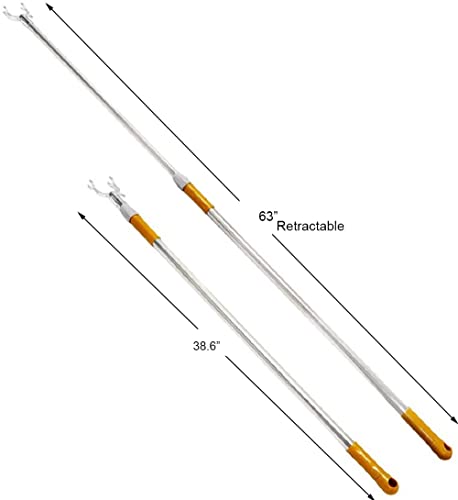 Extended Long Reach Stick Pole with Hook 63" Telescopic Garment Reaching Stick Adjustable Reaching Pole for Ceiling, Garment Blind Window