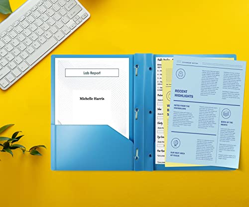 Better Office Products Light Blue Plastic 2 Pocket Folders with Prongs, 24 Pack, Heavyweight, Letter Size Poly Folders with 3 Metal Prongs Fastener Clips, Light Blue