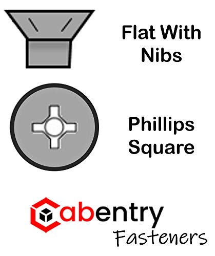 Cabentry Brand | Wood Screws | Flat Head with Nibs | Phillips Square Drive | #8 | 1 1/4 Inch | Deep Thread | Type 17 Point | Zinc Finish | 100 Pack