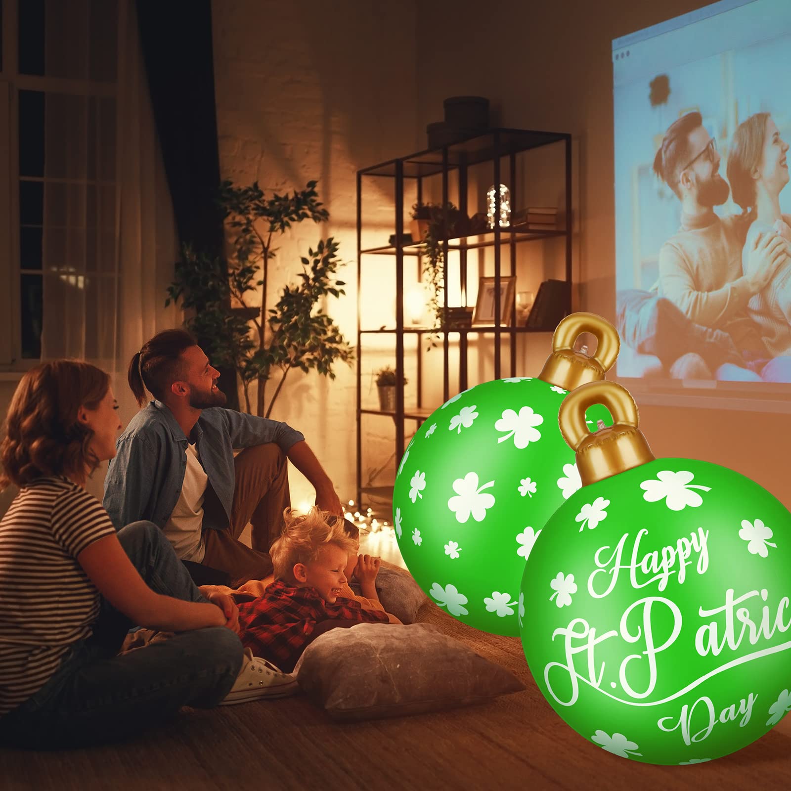 2 Pcs 32 Inch Giant PVC Inflatable Balls Saint Patrick's Day Decorated Ornament Balls Inflatable Outdoor Large Saint Patrick's Day Blow up Ball Decorations for Outside Holiday Yard Lawn Tree Decor