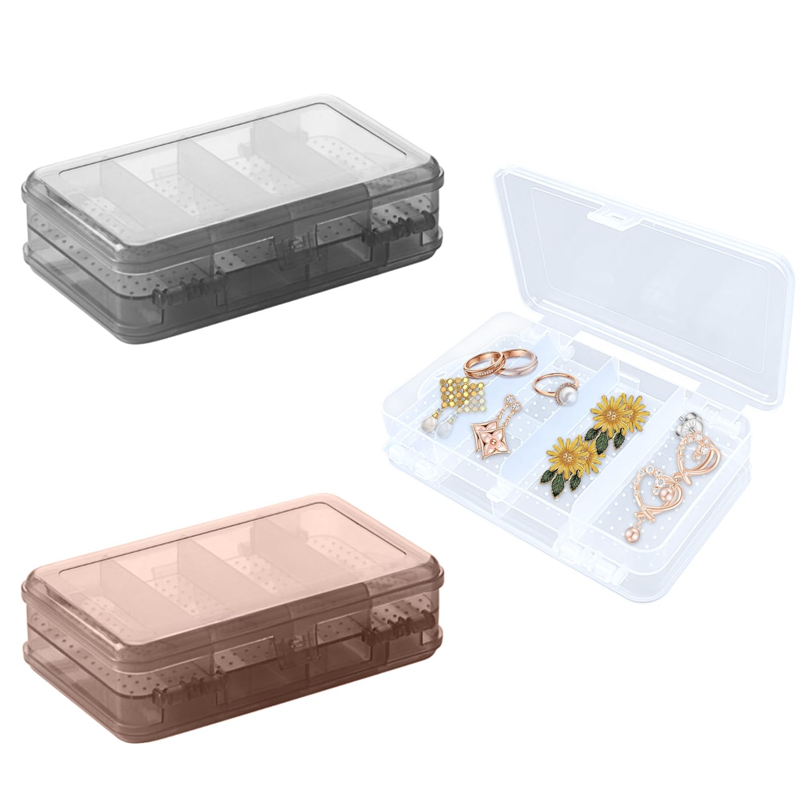 3 Pcs Earring Storage Box Organizer,Jewelry Storage Box Holder,Double Layer Plastic Small Clear Storage Box, Compartment Portable Jewelry Box Earring, Necklace,Hair Clip Organizer, Storage Jewelry Box