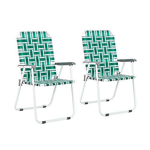 AFFAVON Folding Lawn Chairs Patio Chairs Beach Chairs 2 Packs - Lightweight, Sturdy, Comfortable, Portable, and Stylish Webbed Camping Chairs for Yard, Garden (Light Green)