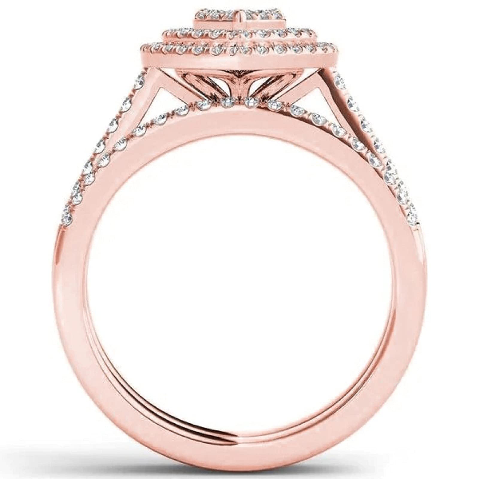 2 in 1 Full Diamond Inlaid Ring 2pc Fashion Heart Shaped Ring Engagement Wedding Jewelry Gift