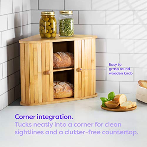 Klee Wooden Bread Box | Bamboo Bread Holder | Corner Bread Keeper Storage Box, Fully Assembled