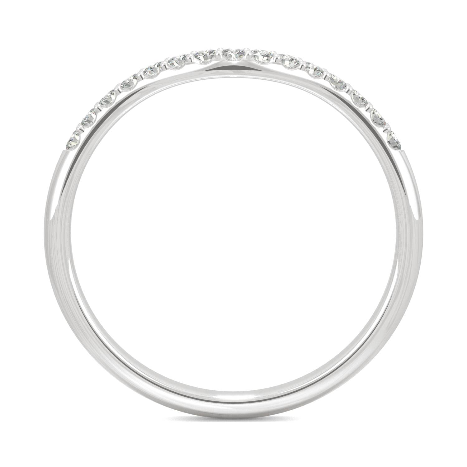 14K White Gold 1.3mm Round Moissanite Curved Wedding Band- size 8 0.17cttw DEW by Charles & Colvard