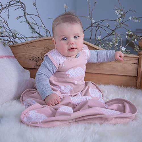 Merino Kids Baby Sleep Bag Standard Weight for Toddlers 2-4 Years, Sheep Print - Misty Rose