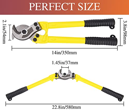 14in Hardened Cable Cutter Wire Rope Cable Cutter, Heavy Duty Wire Cutter for Aluminum Copper Wire Up to 125mm² - Cable Wire Cutter Heavy Duty Stainless Steel