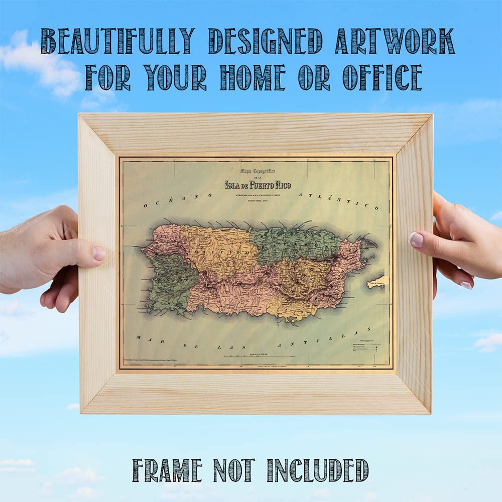 1886 Puerto Rico Map - 11x14 Unframed Art Print - Perfect Wall Decor in This Highly Detailed Restored Reproduction Under $15