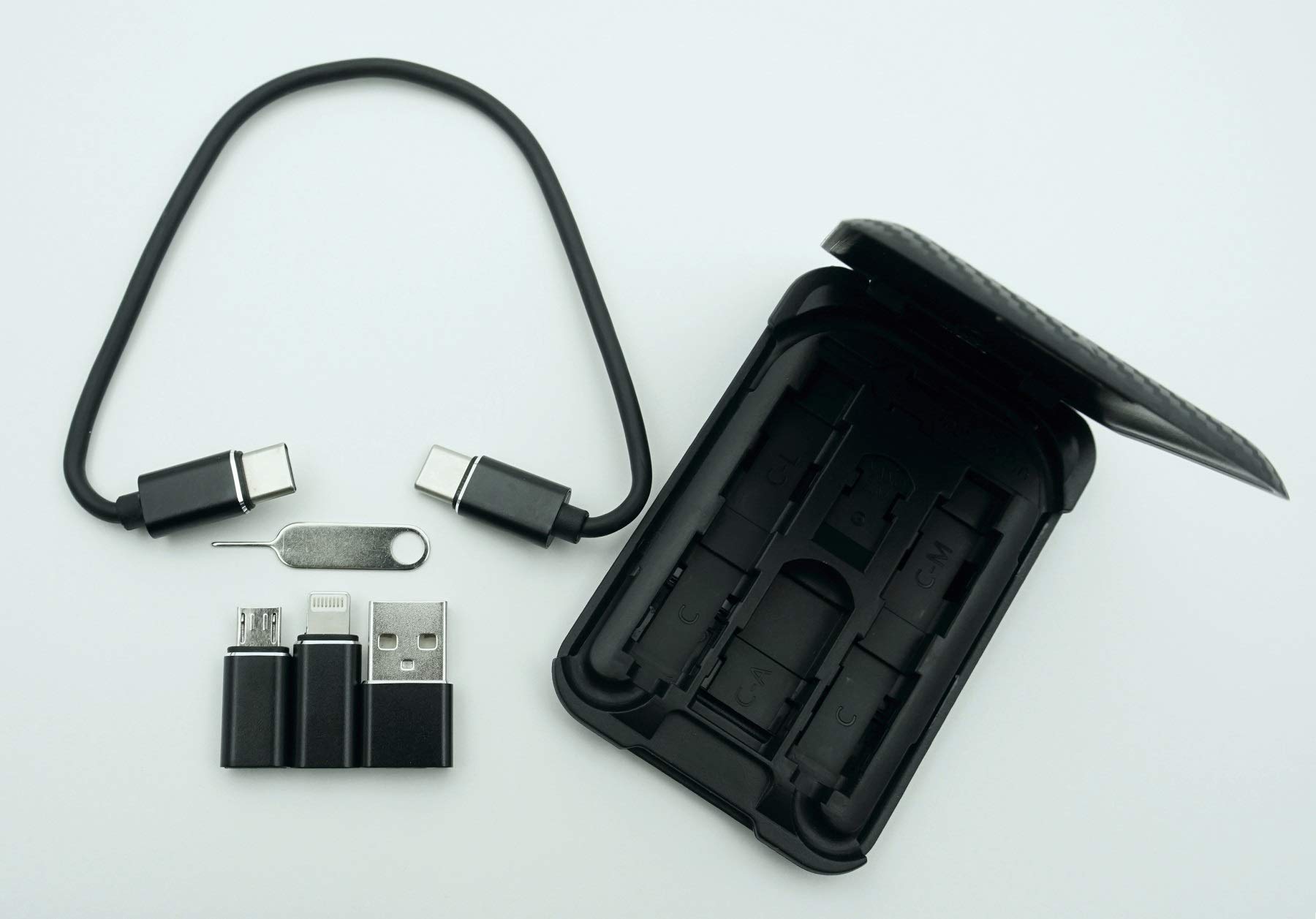 Cable-Card USB C to C Charging/Data Transfer Cable with 3 Connectors Adapter Type C to USB A/Micro USB/Light 8P Adapter Compatible with iOS/Micro USB and Type-C Devices