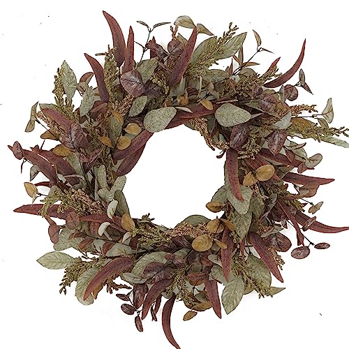 20" Fall Wreath for Front Door, Fall Leaves and Grain Wreath, Harvest Ear Wheat Wreath for Front Door Wedding Wall Home Thanksgiving Decoration Farmhouse Decoration