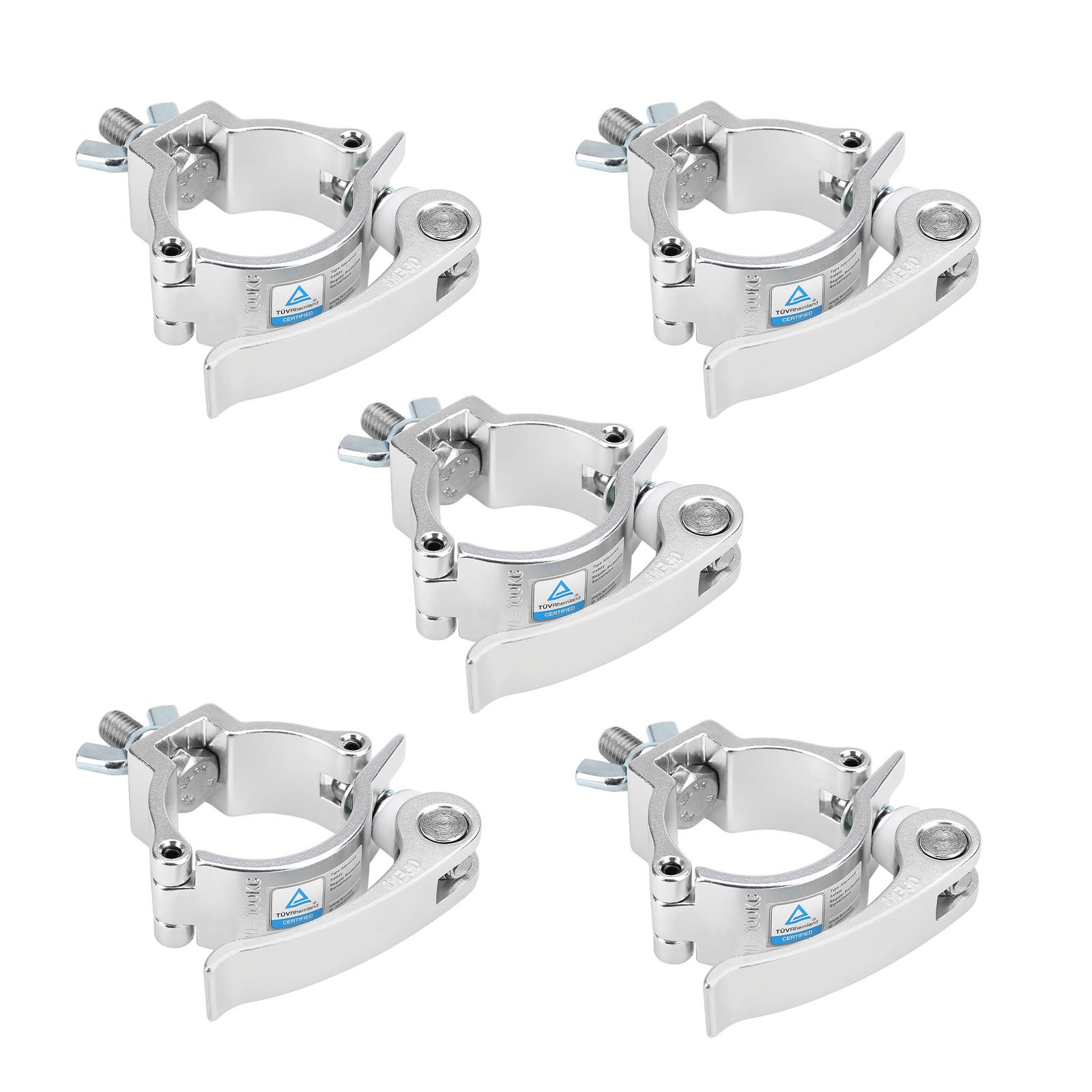 5 Pack 2 Inch Quick Lock and Release Heavy Duty 220 Lbs Aluminum Alloy Stage Lighting Clamp for Moving Head Light Par Light Spotlight Fit 50 mm OD Pipe -TUV Certificated