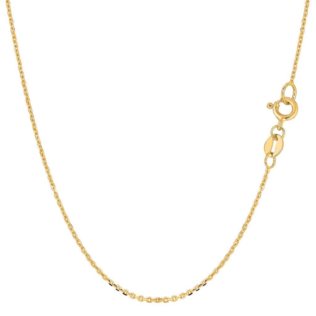 14k SOLID Yellow or White or Rose/Pink Gold 1.1mm Shiny Diamond Cut Cable Link Chain Necklace for Pendants and Charms with Spring-Ring Clasp (13", 16",17" 18", 20" or 24 inch)