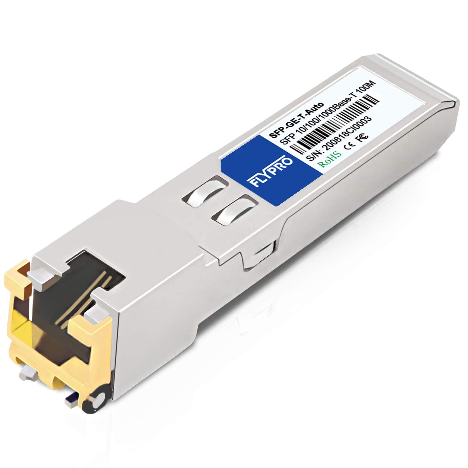 FLYPROFiber- 10/100/1000Base-T Copper SFP, Auto-Negotiation SFP to RJ45 Mini-GBIC Transceiver for Cisco GLC-T/SFP-GE-T/GLC-TA, Mikrotik S-RJ01, Netgear, Ubiquiti, Supermicro, Linksys, Up to 100M