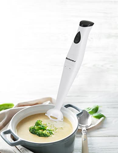 Americana Collection Elite EHB-2425X# Electric Immersion Hand Blender, Mixer, Chopper, 1-Touch Control Soups, Sauces, Baby Food, Removable Blending Stick, 150 Watts, White