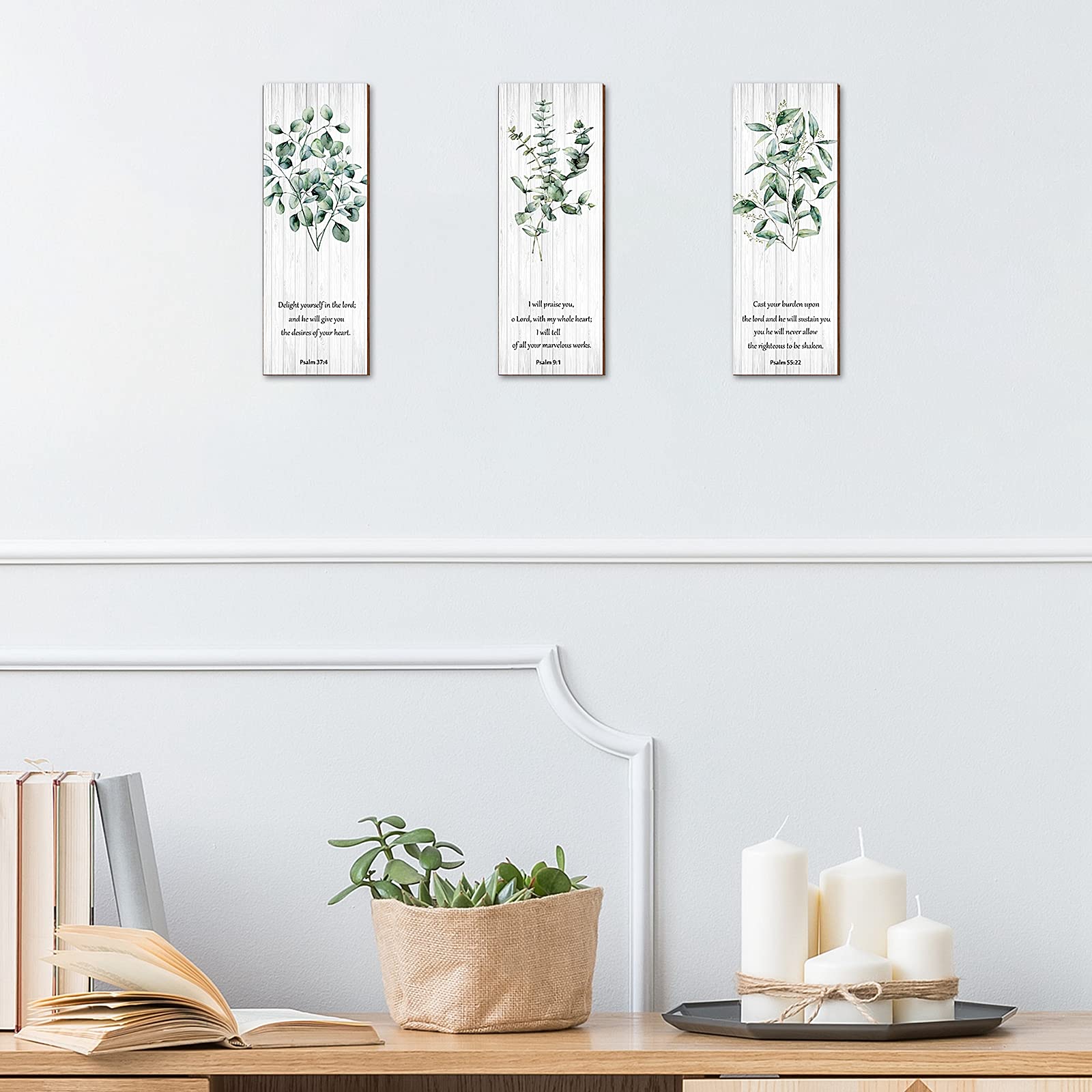 3 Pieces Bible Verses Wall Art Decor Christian Wall Art Wooden Christian Decorations for Home Rustic Christian Room Decor Farmhouse Scripture House Decor Christian Posters, 10 x 4 Inches
