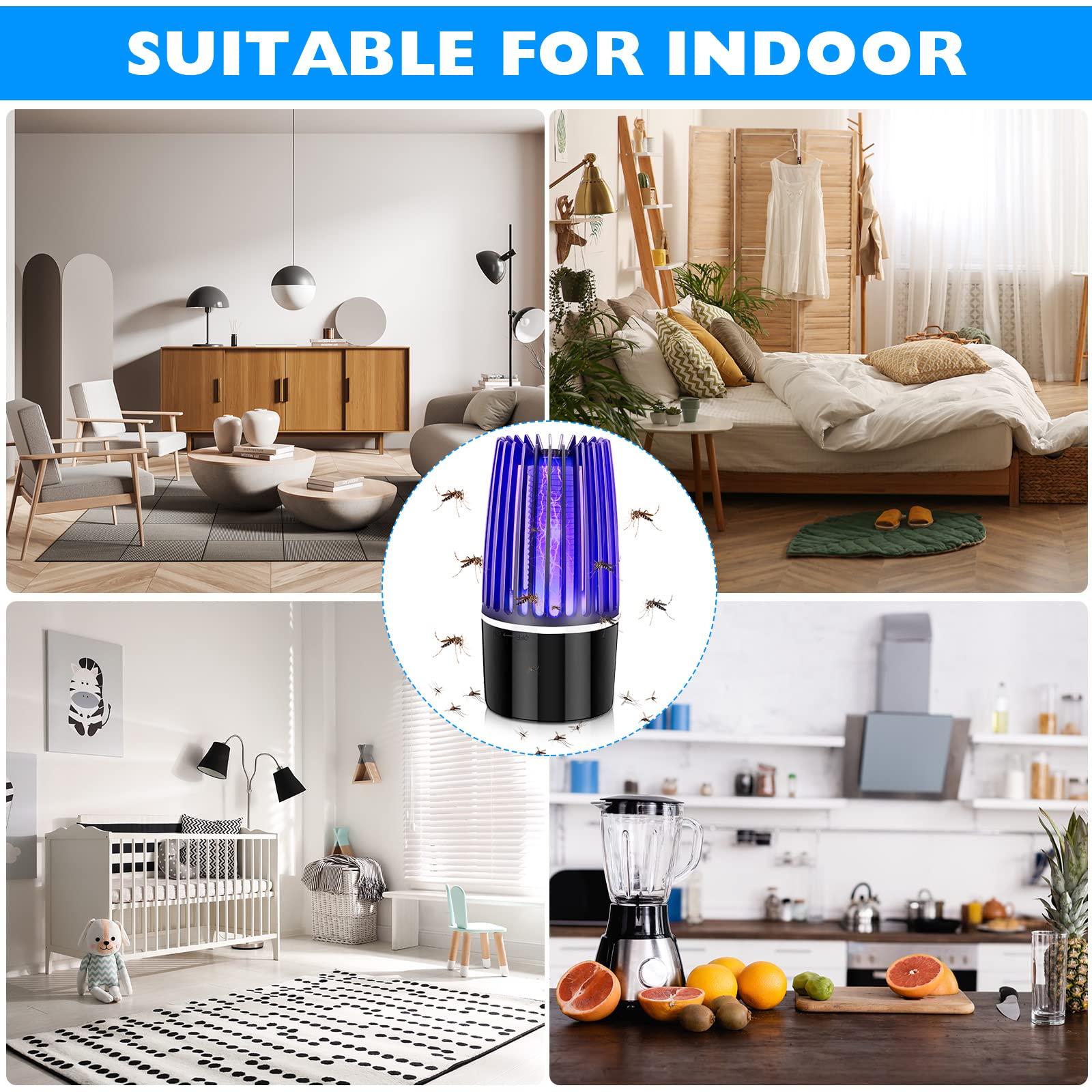 2 Pcs Bug Zapper Mosquito Killer Electric Mosquito Repellent Outdoor Indoor Mosquito Zapper with 360 Degrees LED USB Power Supply for Mosquito Insect Fly and Gnat Moth