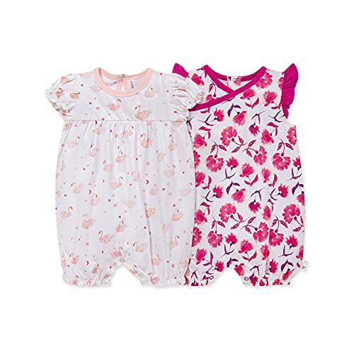Burt's Bees Baby baby girls Rompers, of 2 Bubbles, One Piece Jumpsuits, 100% Organic Cotton and Toddler Layette Set, Graceful Swans, 3 Months US
