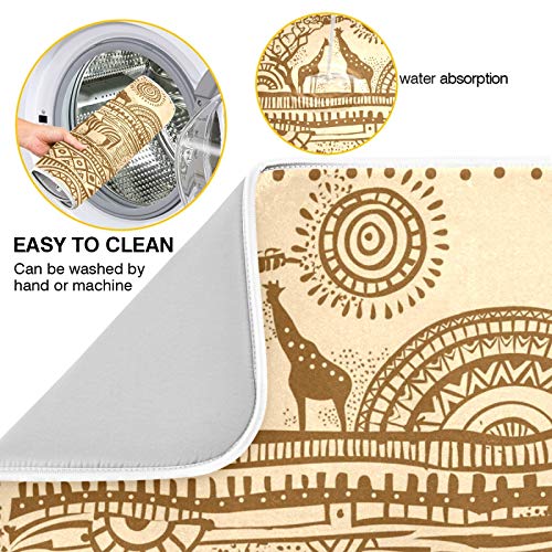 African Woman Silhouette Dish Drying Mat 24"x18" Absorbent Machine Washable Hanging Fast Dry Pad Dish Protective Mat for Kitchen Countertop Heat Resistant Dinner Table Mat