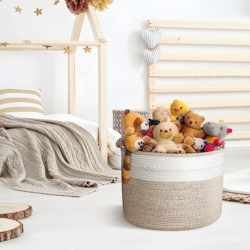 AivaToba 24" x 18" Cotton Rope Basket, Extra Large Basket with Handles for Blanket, Blanket Basket for Living Room, Large Storage Basket, Toy Baskets, Jumbo Woven Basket for Storage