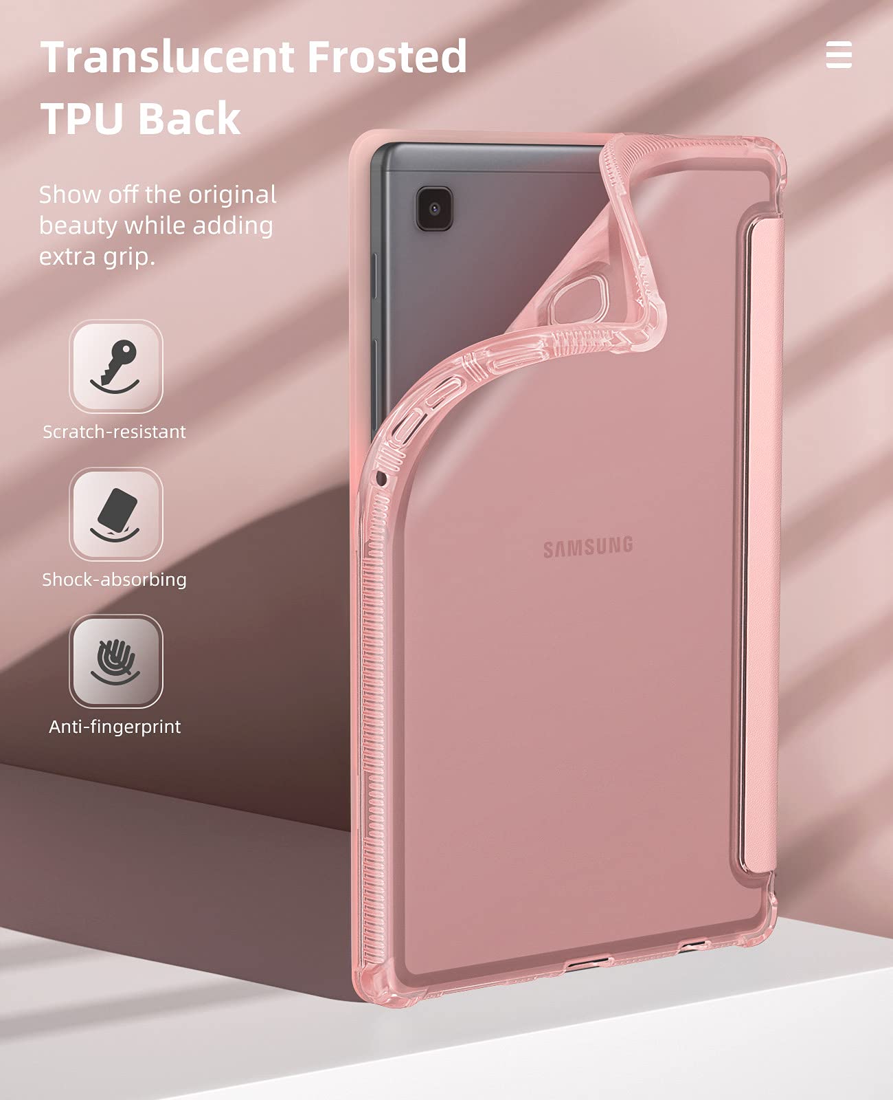 MoKo Case Fits Samsung Galaxy Tab A7 Lite 8.7" 2021 (SM-T225/T220/T227), Slim Lightweight Smart Case Trifold Stand Case with Soft TPU Translucent Frosted Back Shell for Galaxy Tab A7 Lite, Rose Gold