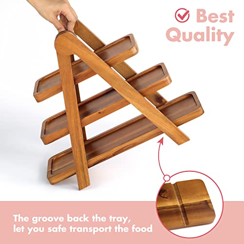 3 Tier Serving Tray Can Collapsible, Acacia Wooden Cupcake Stand Three Tiered, Tier Serving Stand with 3 Acacia Wooden Serving Platters for Entertaining, Rustic Wood Tray Vintage Party Buffet, Cupcake