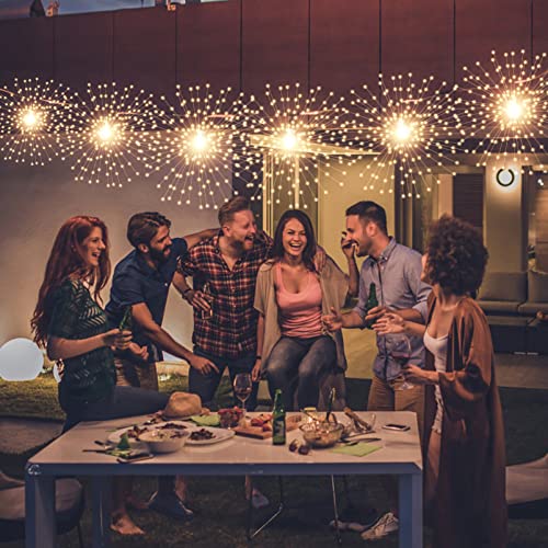 200 LED Starburst Sphere Lights,Firework Lights Battery Powered, Tent Chandelier Remote Control, Waterproof Hanging Lights for Gardens Courtyards Porches Christmas Party Home Decor(Warm White)