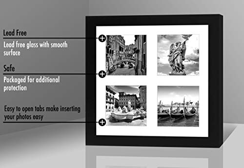 Americanflat 10x10 Collage Picture Frame in Black - Displays Four 4x4 Frame Openings - Engineered Wood Square Picture Frame with Shatter Resistant Glass, and Includes Hanging Hardware for Wall, 4 Count (Pack of 1)