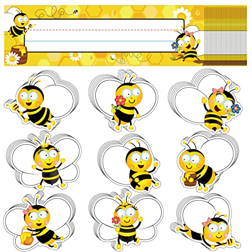 81 Pcs Bees Owls Cut Outs and Bees Owls Nameplates Bulletin Board Cutouts Self Adhesive Name Tags Teacher Name Plate for Desk Classroom Birthday Party Baby Shower School Teacher Supplies (Bee)