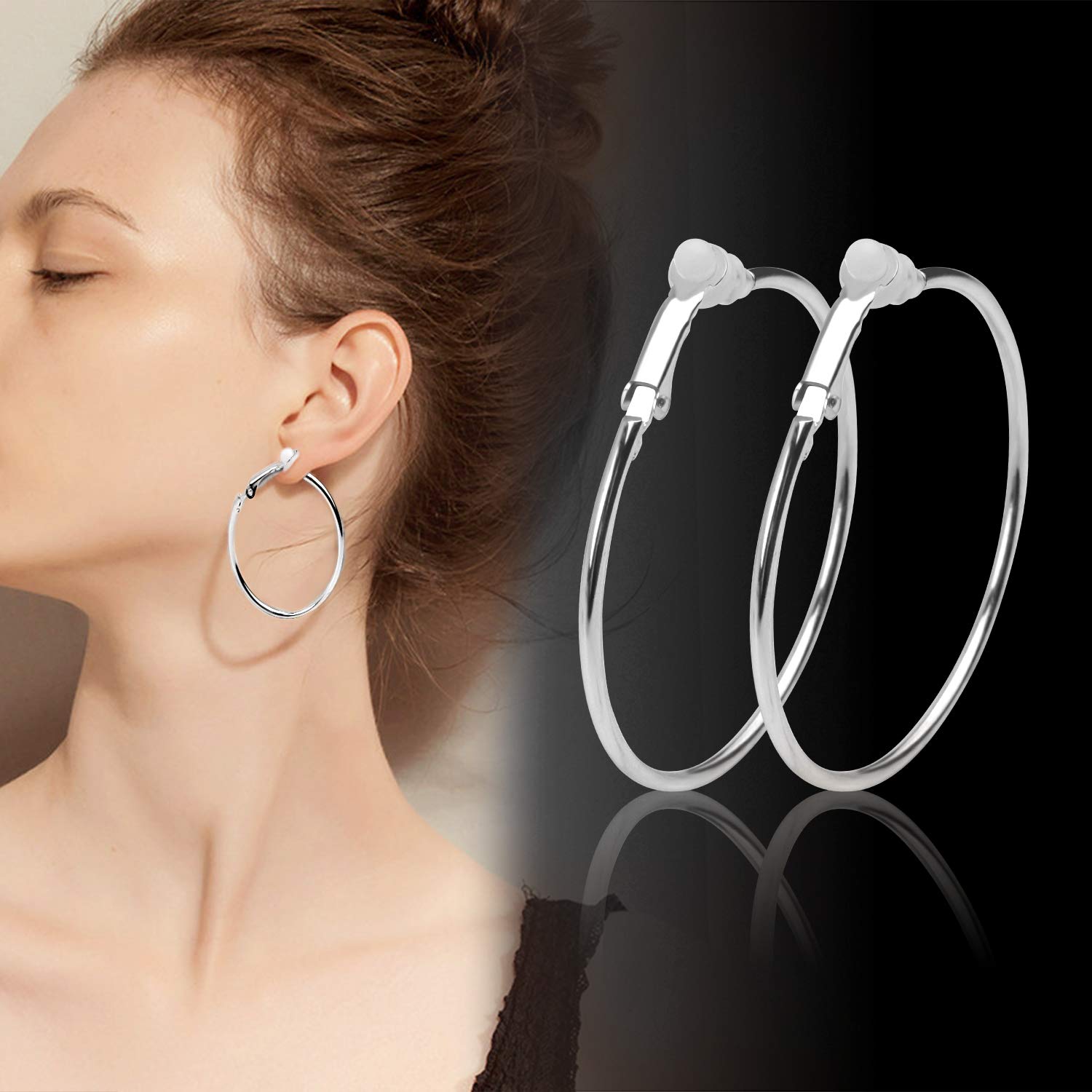 5 Pairs Silver Clip on Earrings Hoop Non Piercing Women Clip Earrings for Women, 5 Sizes