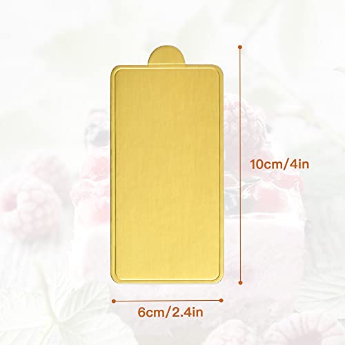 200 Pcs Mini Rectangular Cardboard, Mousse Cupcake Base, Cake Dessert Paper Board, Dissert Plates Circle Patries Cardboard Base Decorating Display for Party Wedding Catering Restaurant (Gold)