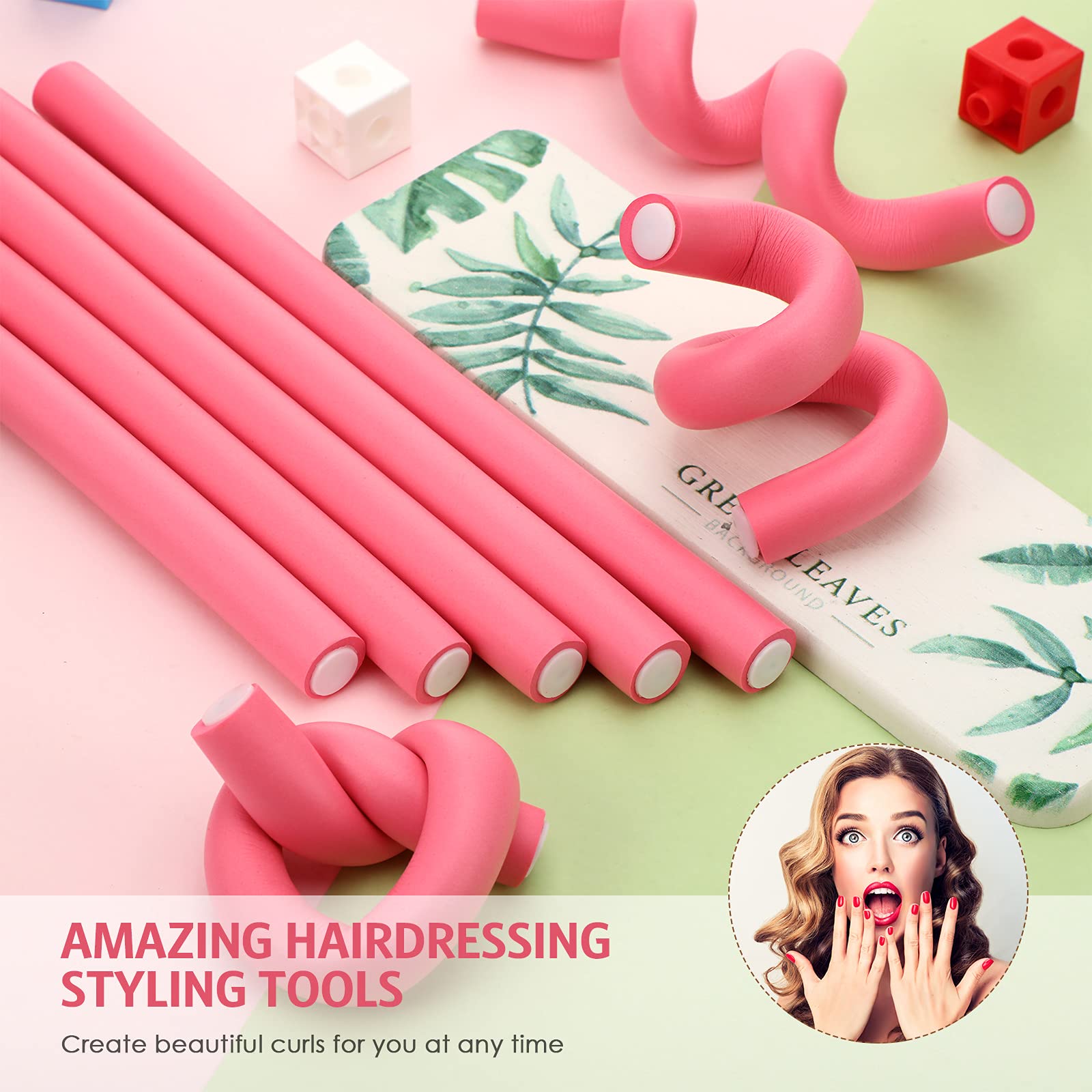Tigeen Flexible Soft Twist Foam Hair Rollers - 96 Pieces, 9.45 Inch, No Heat, with 2 Rat Tail Combs for Women (Multi Size, Multi Color)